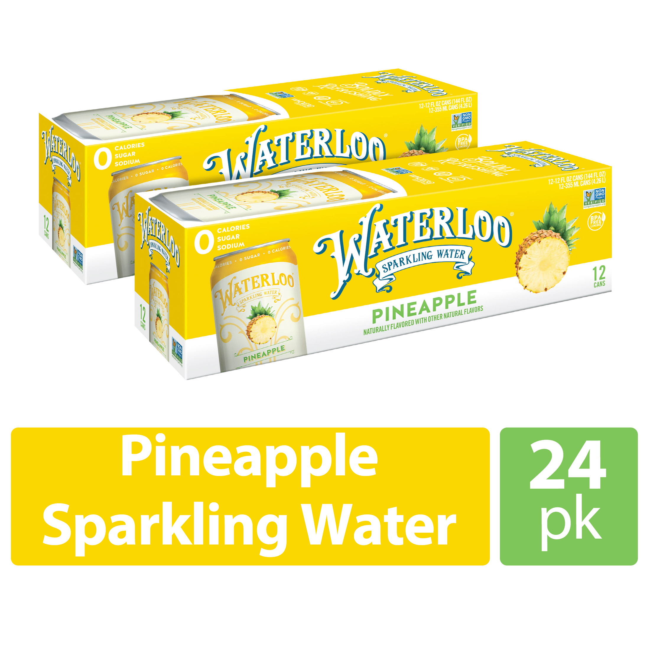 Waterloo Pineapple Sparkling Water, 12 fl oz, 2 x 12 Pack, 24 Cans - Walmart Business Supplies