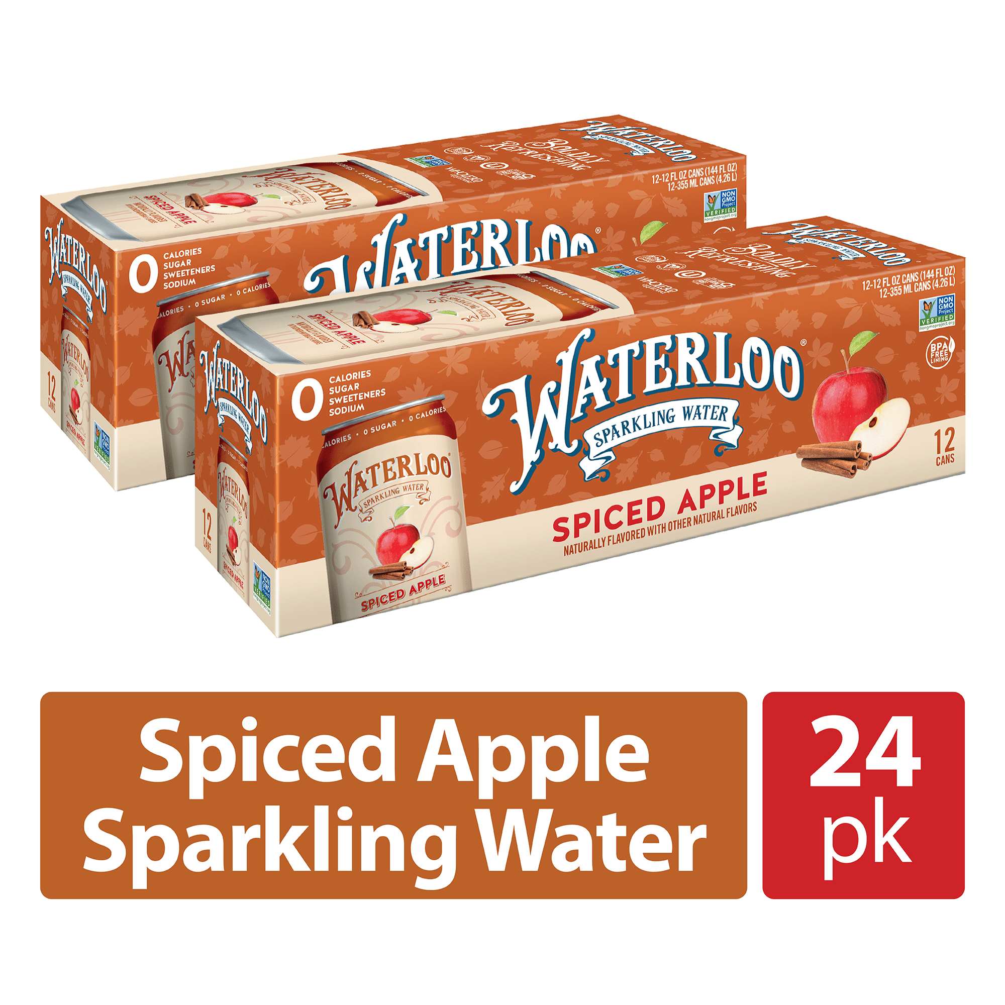 Waterloo Sparkling Water, Spiced Apple, 12 fl oz, 24 Pack Cans ...