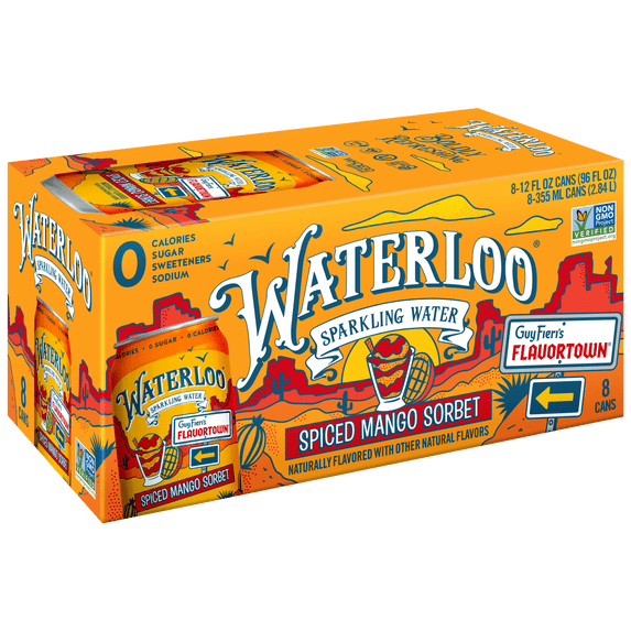 Waterloo Sparkling Water, Spiced Mango Sorbet, 12 fl oz, 8 Pack Cans ...