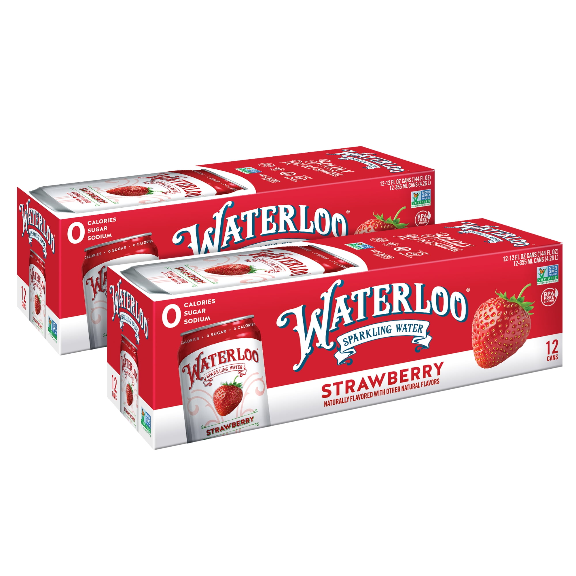 Waterloo Sparkling Water, Strawberry Flavor, 12 fl oz, 24 Pack ...