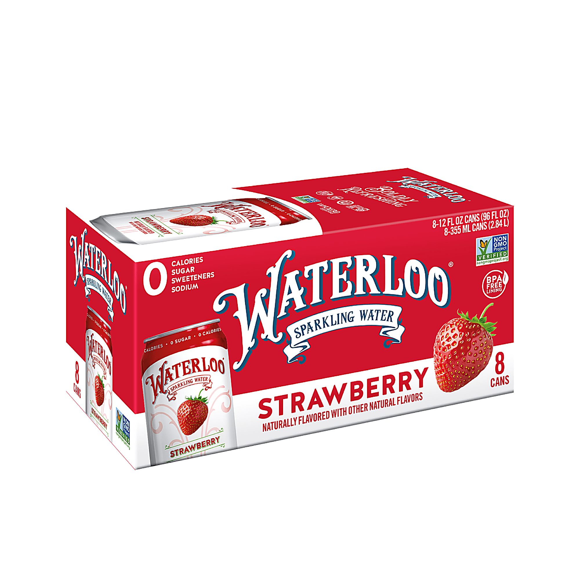 Waterloo Flavored Carbonated Beverage, Strawberry Fruit, 12 fl oz, 8 ...