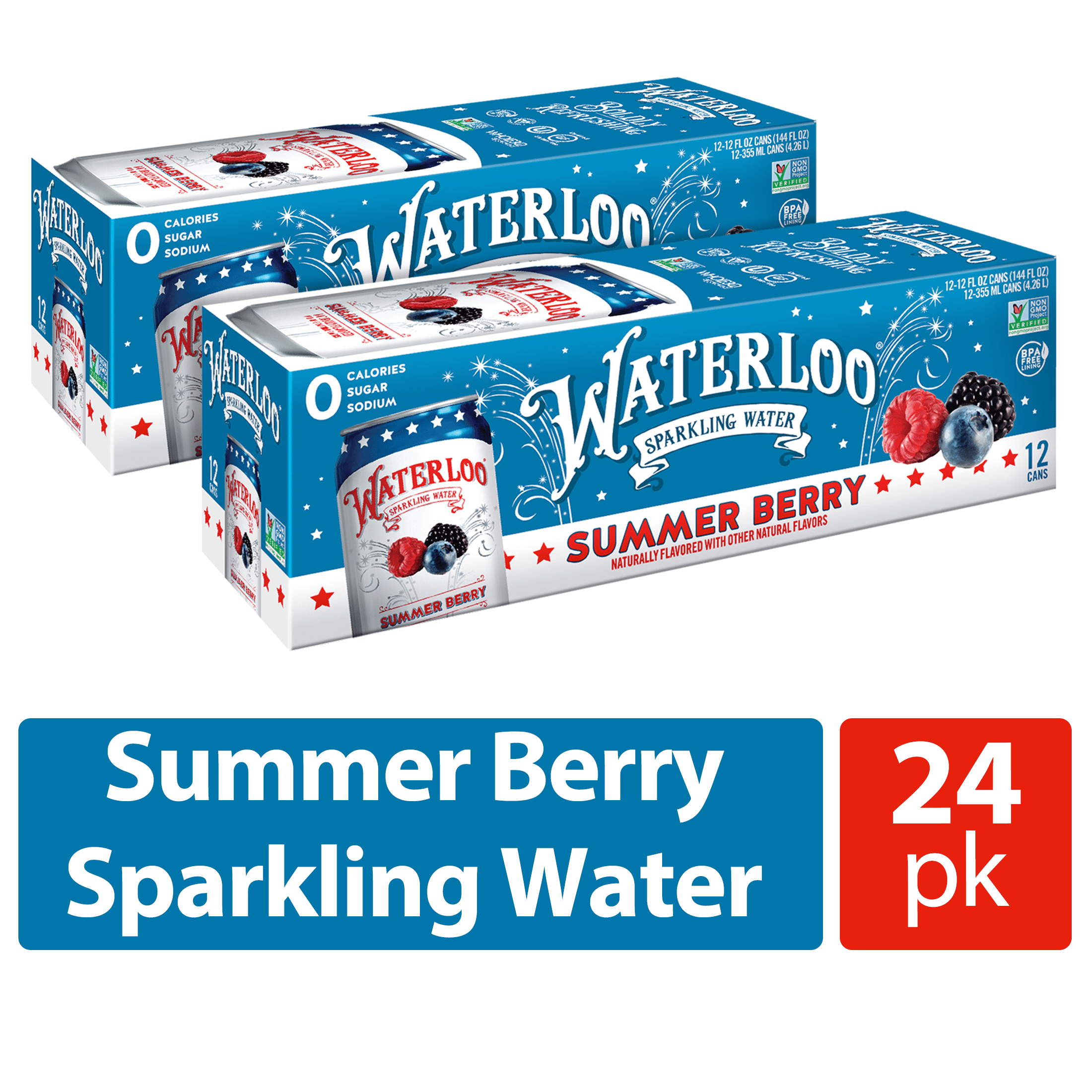 Waterloo Sparkling Water, Summer Berry, 12 fl oz, 24 Pack Cans - Walmart.com