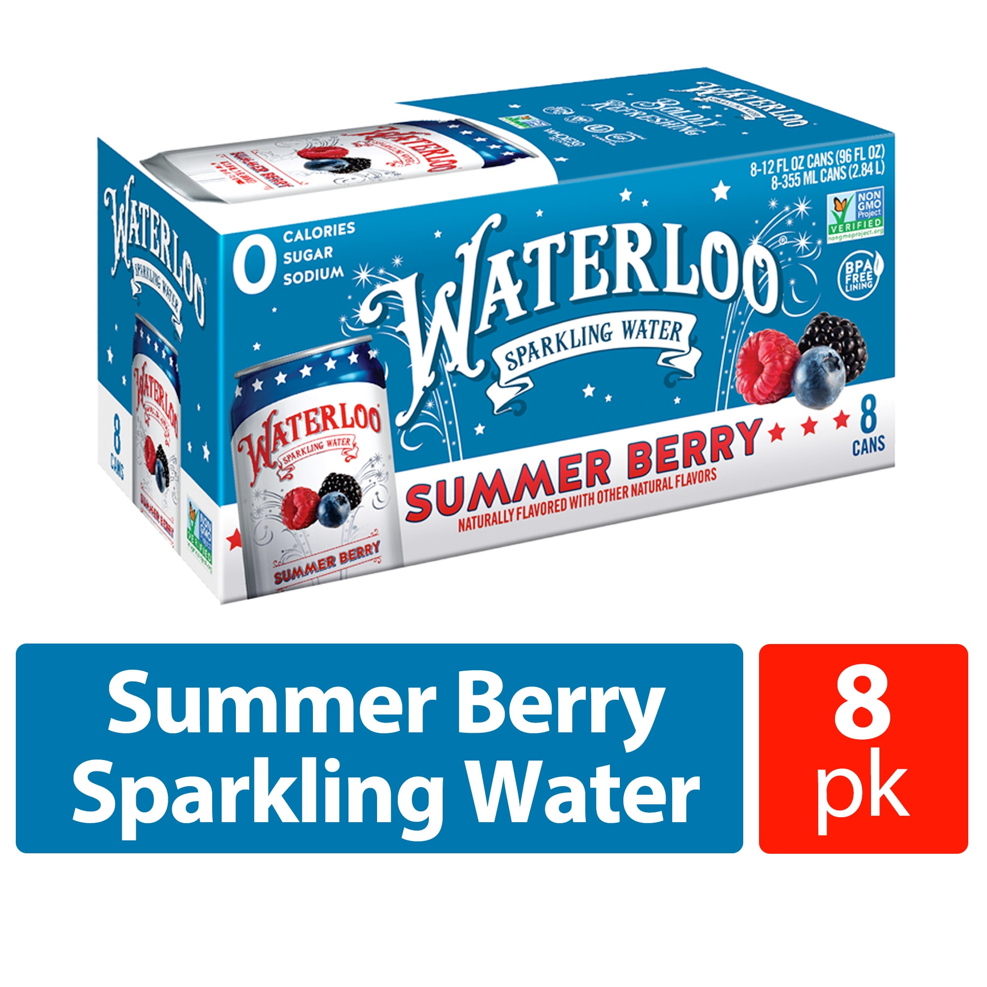 Waterloo Sparkling Water, Summer Berry, 12 fl oz, 8 Pack Cans - Walmart.com