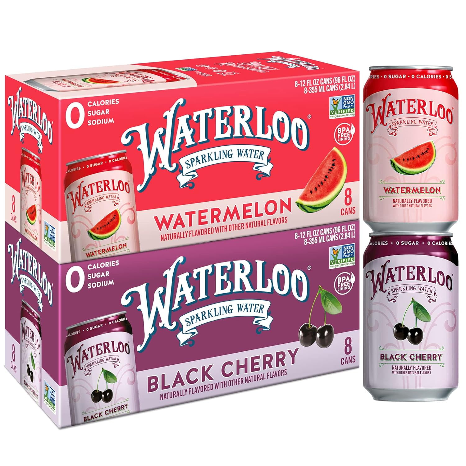 Waterloo Sparkling Water Two-Flavor Pack, 12 Fl Oz Cans, Pack of 16, 8 ...