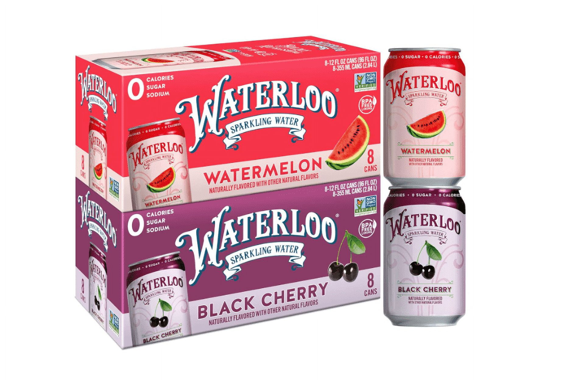 Waterloo Sparkling Water Two-Flavor Pack, 12 Fl Oz Cans, Pack of 16, 8 ...