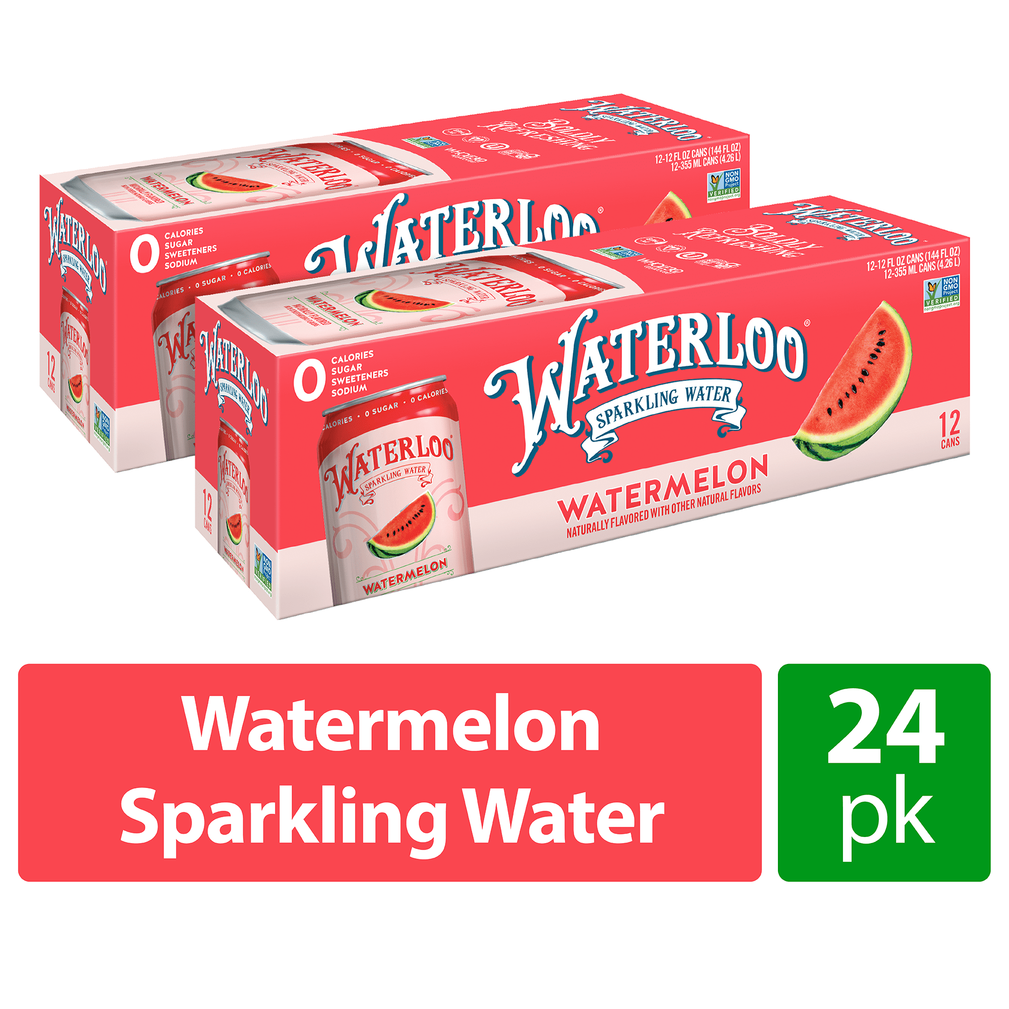 Waterloo Sparkling Water, Watermelon, 12 fl oz, 24 Pack Cans - Walmart Business Supplies