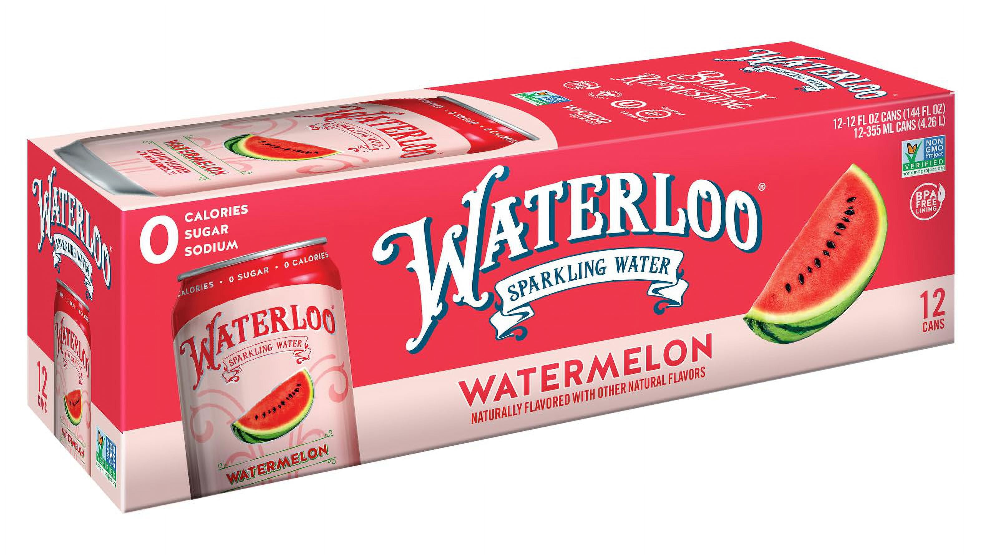 Waterloo Sparkling Water, Watermelon, 12 Fl Oz Cans, Pack of 12 ...