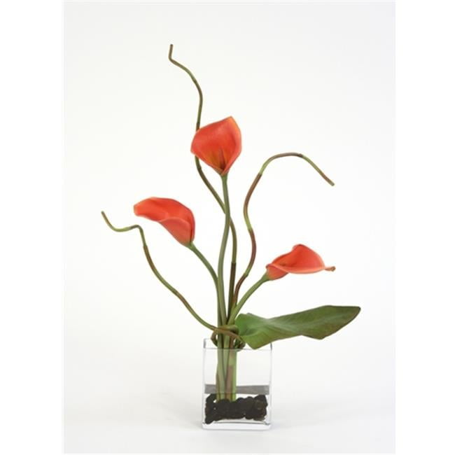 Waterlook Silk Rust Calla Lilies with a Tropical Leaf in Rectangular ...
