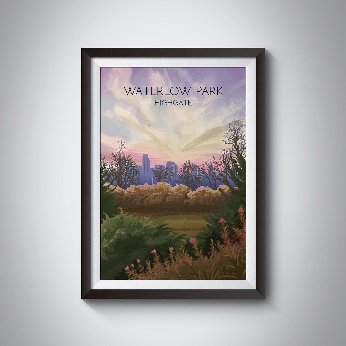 Waterlow Park Poster, Highgate London Travel Poster, London Skyline ...