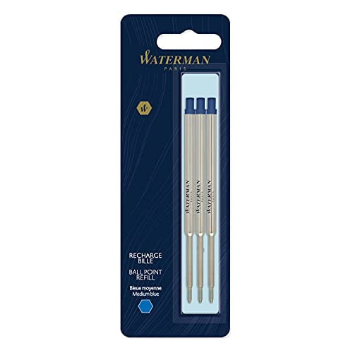 Waterman Ballpoint Pen Refill, Medium Point, Blue Ink, 3 Count ...