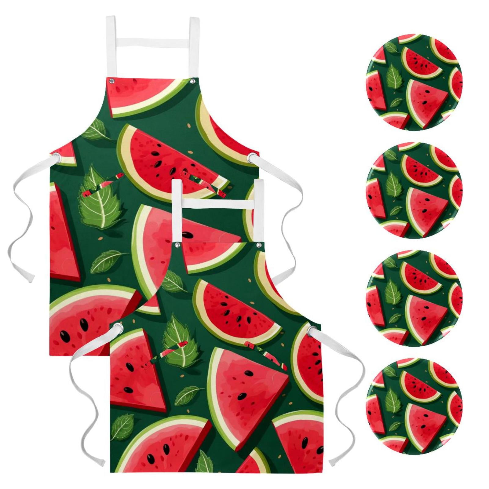 Watermelon 2 Pack Waterproof Apron with Pockets and Badge Button, Round ...
