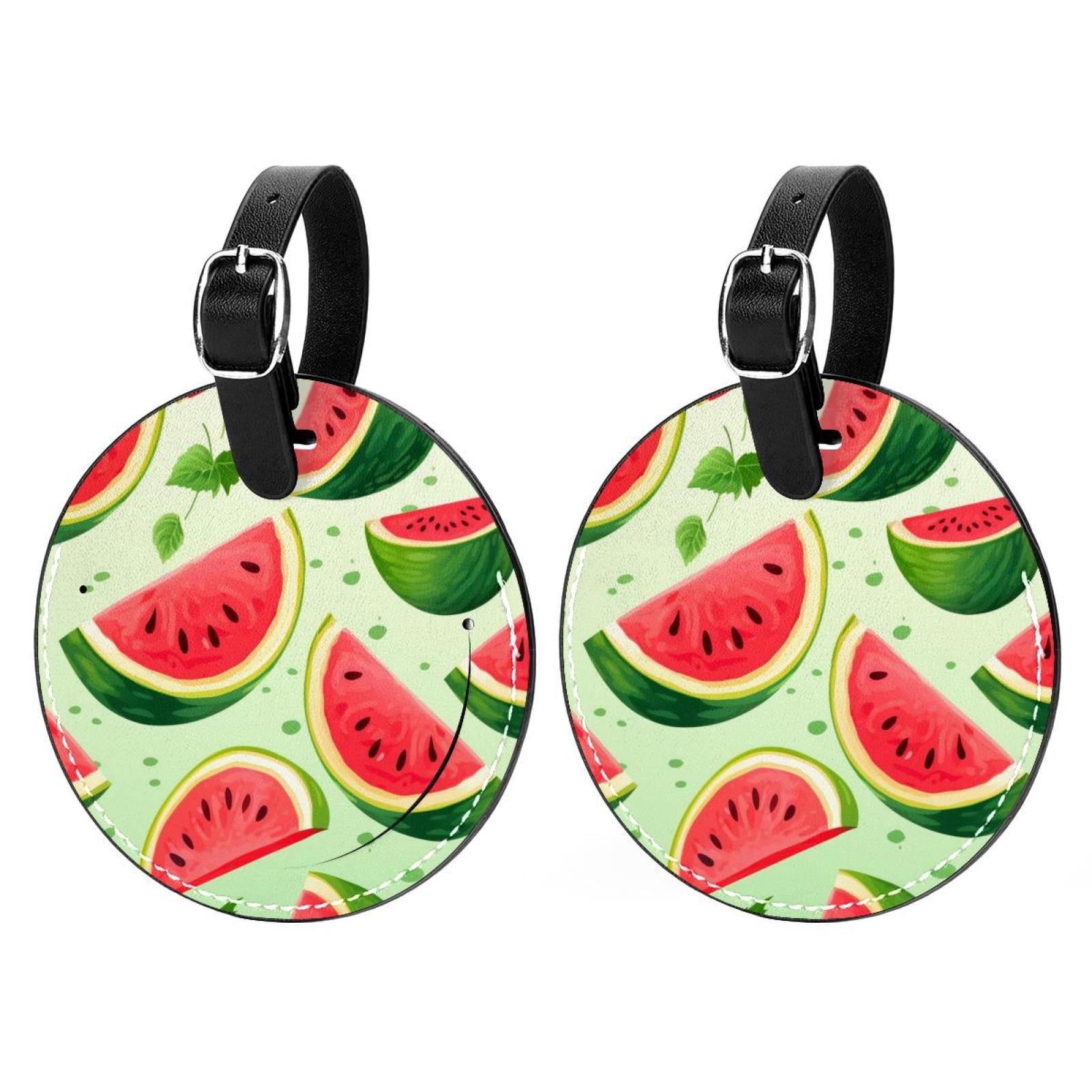 Watermelon 2Pcs PU Leather Round Luggage Tags with Privacy Cover and ...