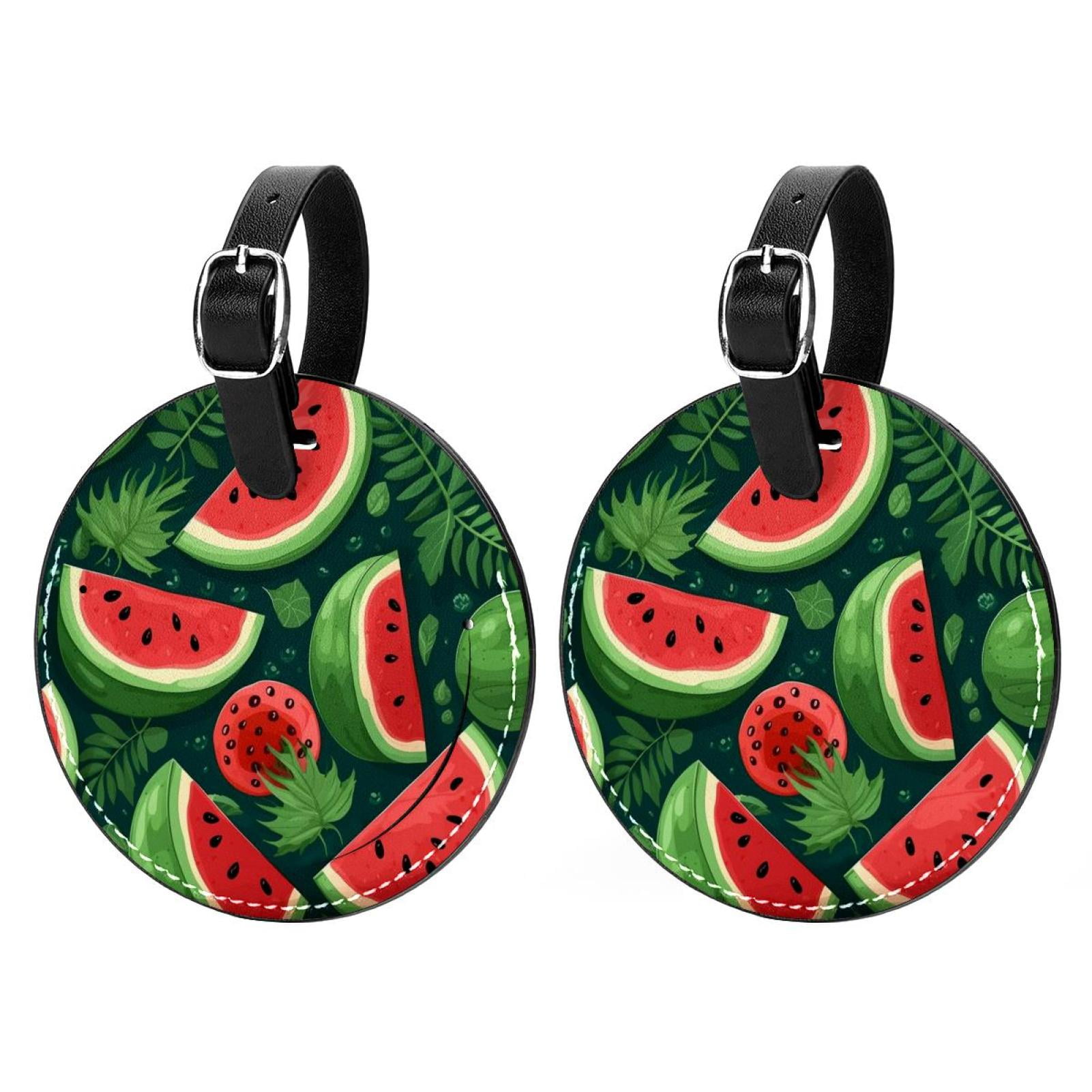 Watermelon 2Pcs PU Leather Round Luggage Tags with Privacy Cover and ...