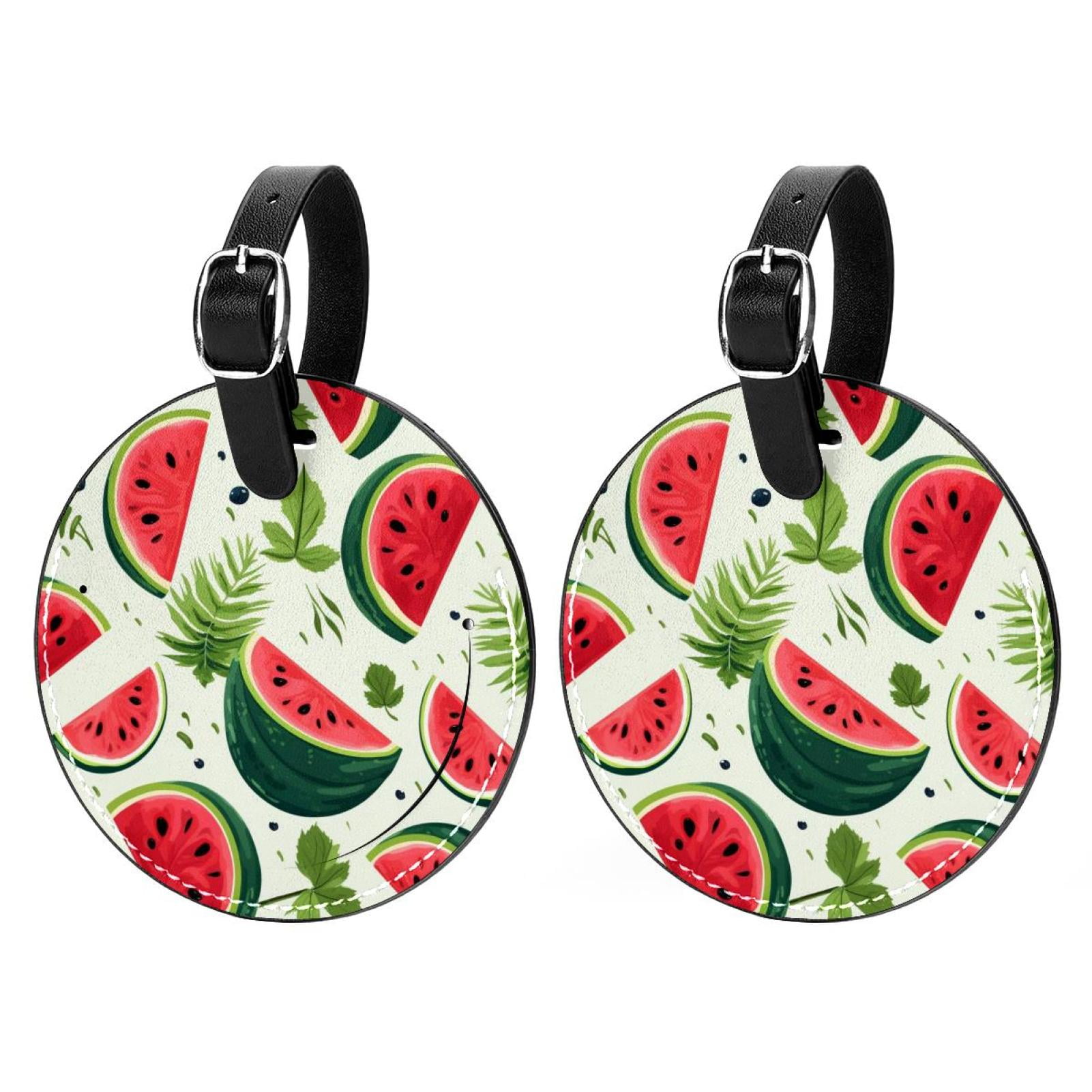 Watermelon 2Pcs PU Leather Round Luggage Tags with Privacy Cover and ...