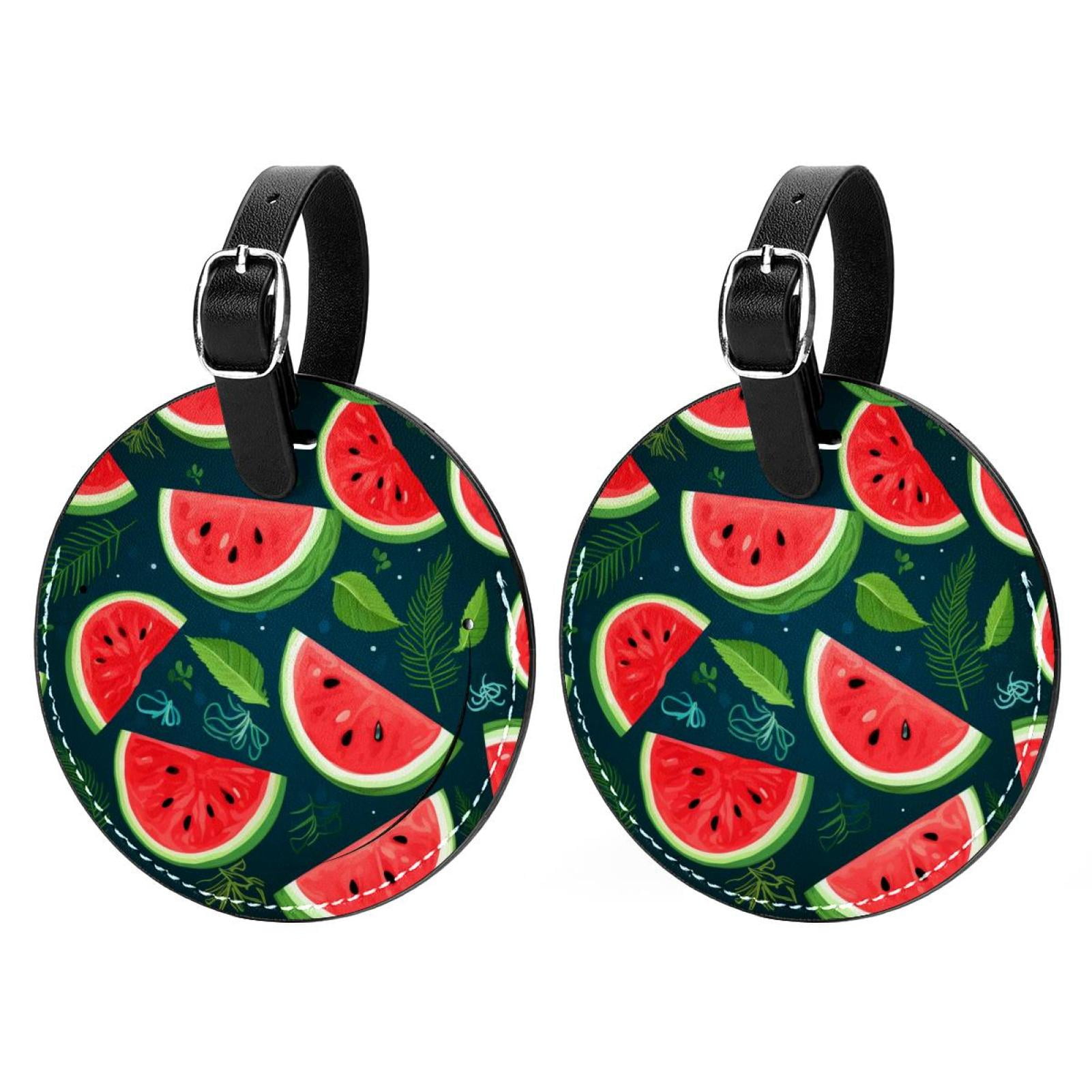 Watermelon 2Pcs PU Leather Round Luggage Tags with Privacy Cover and ...