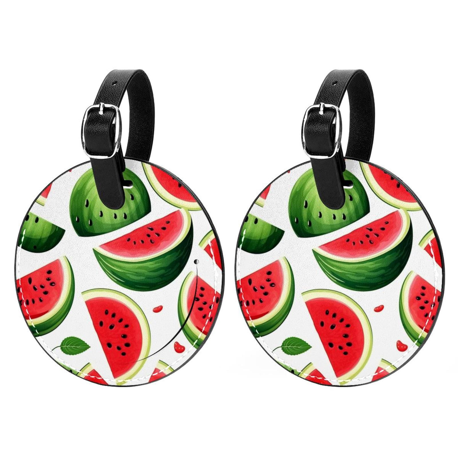 Watermelon 2Pcs PU Leather Round Luggage Tags with Privacy Cover and ...