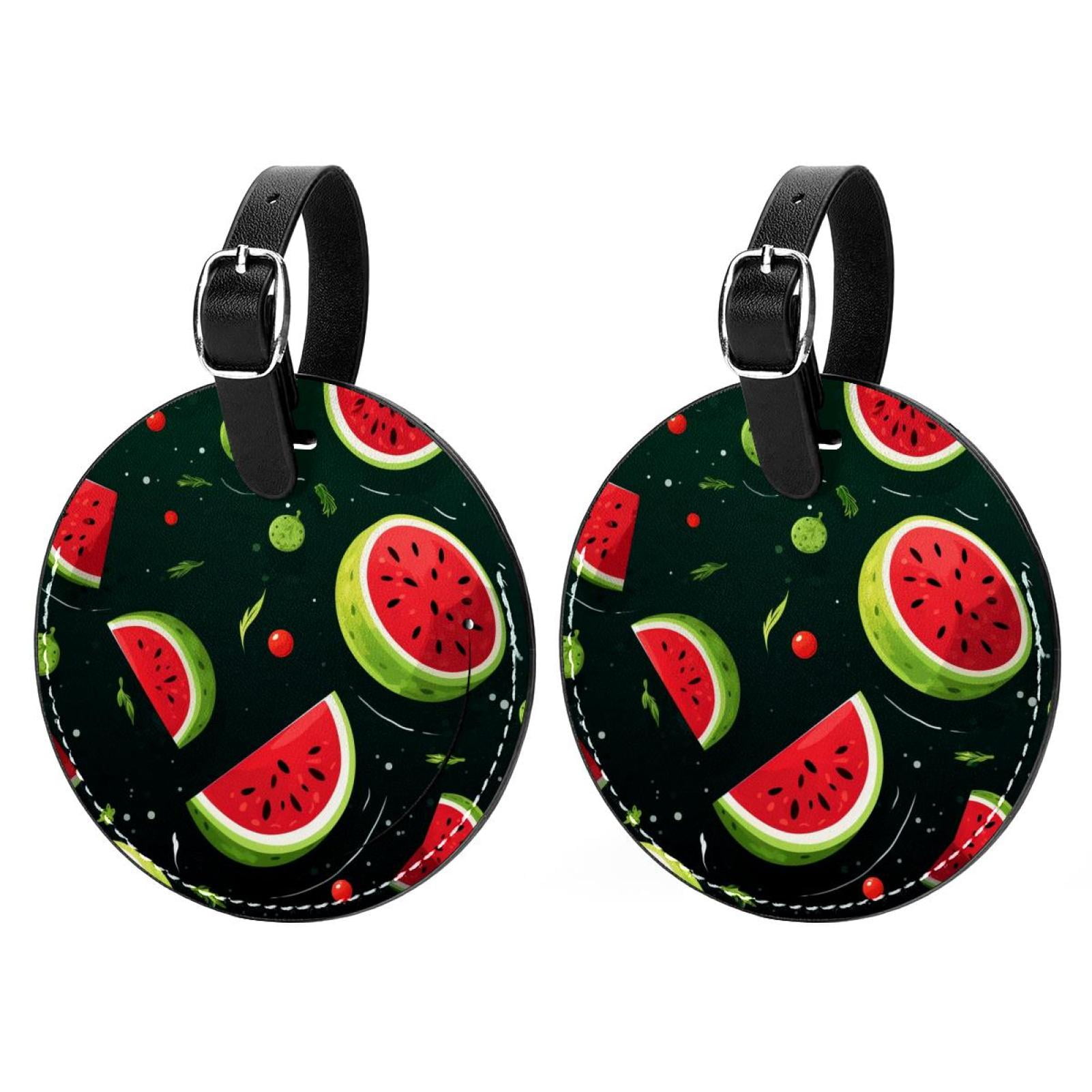 Watermelon 2pcs PU Leather Round Bag Tags with Privacy Cover and Name ...