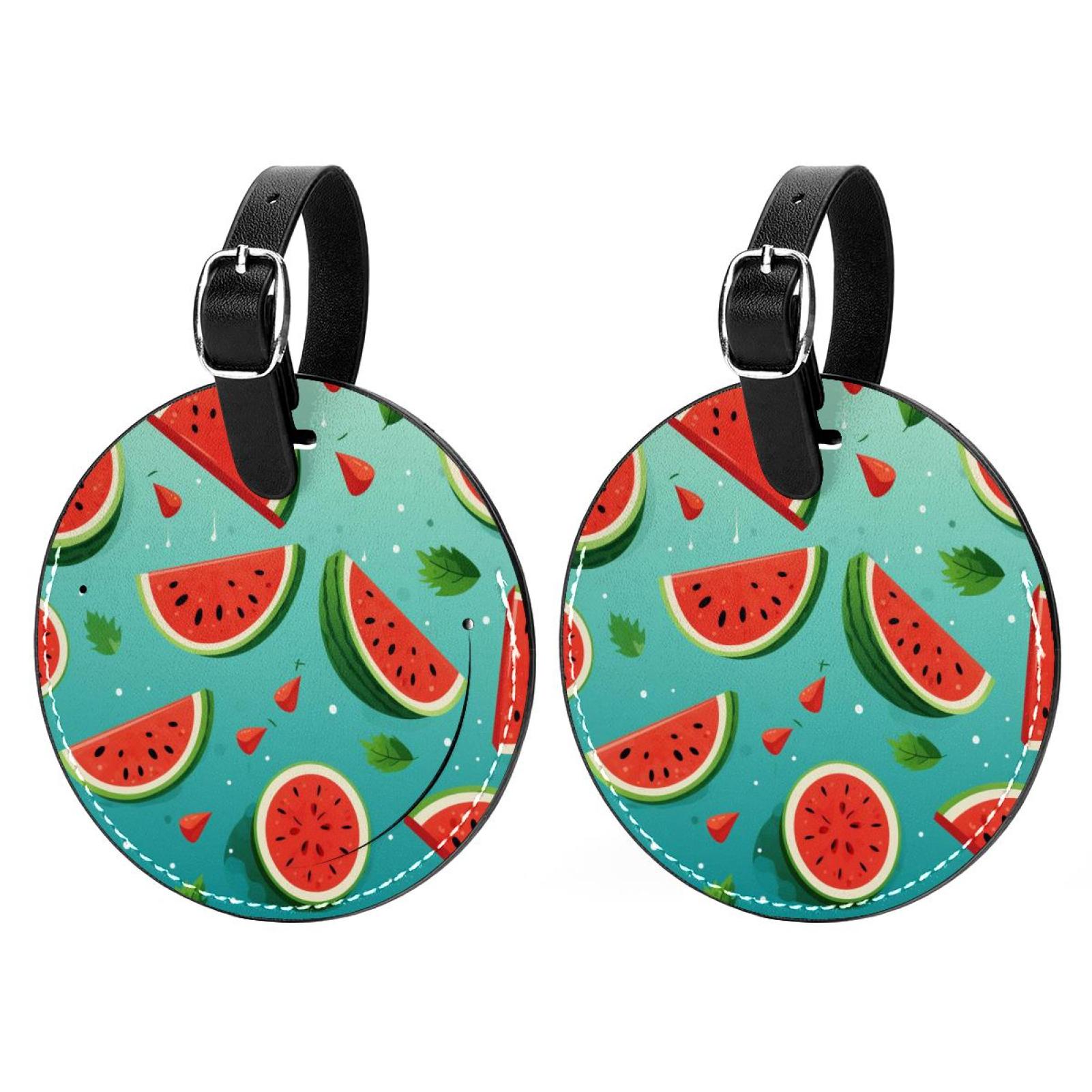 Watermelon 2pcs PU Leather Round Bag Tags with Privacy Cover and Name ...