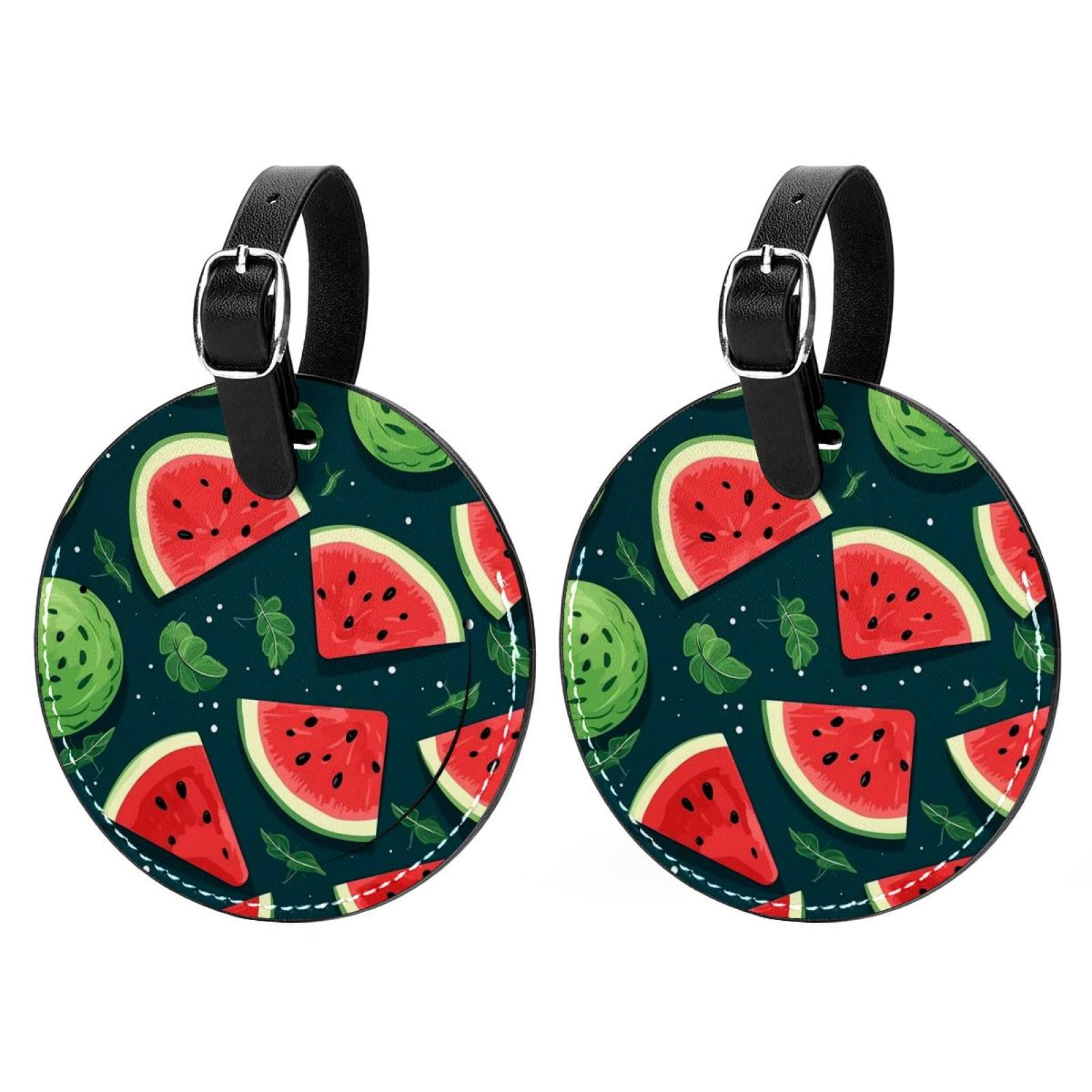 Watermelon 2pcs PU Leather Round Bag Tags with Privacy Cover and Name ...