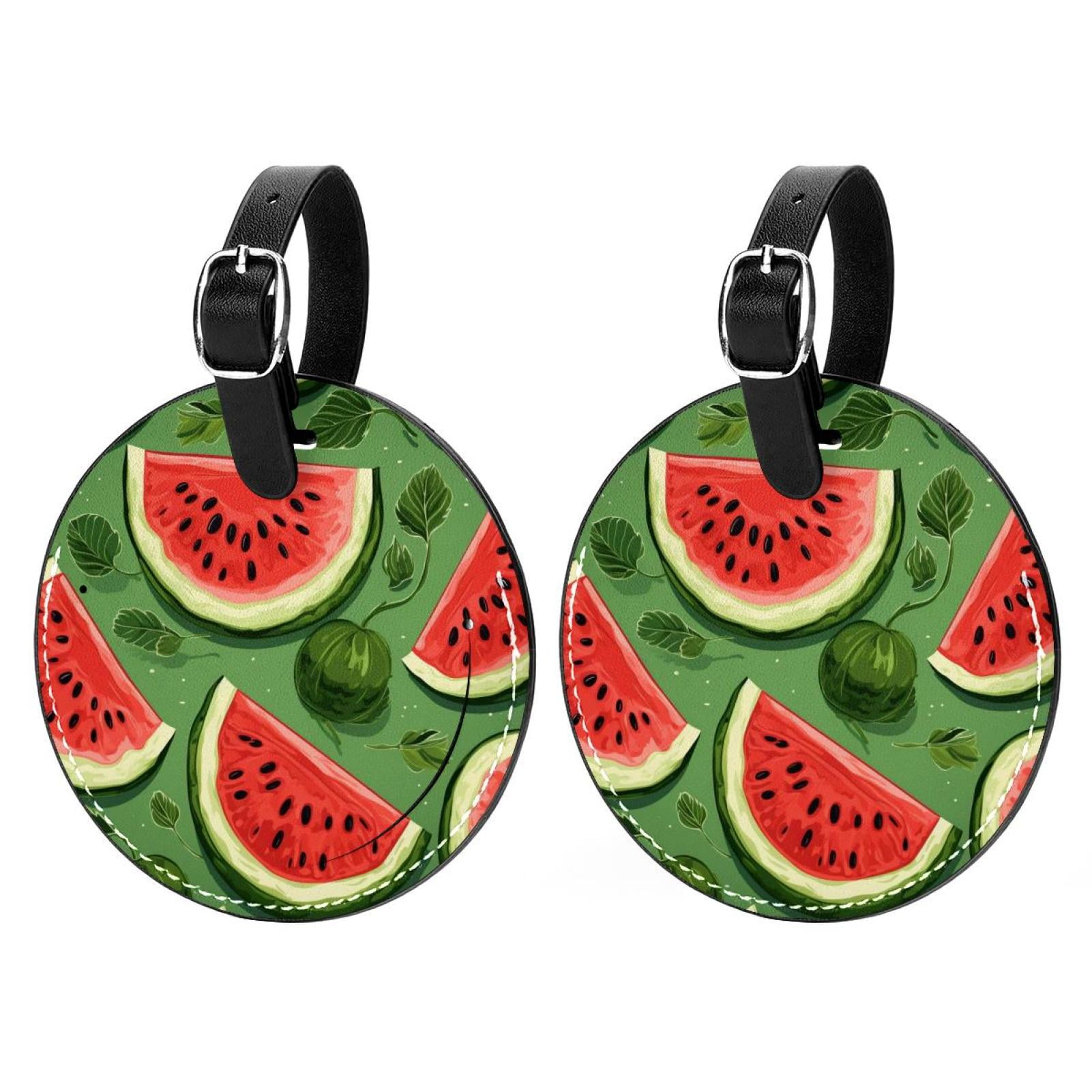 Watermelon 2pcs PU Leather Round Bag Tags with Privacy Cover and Name ...