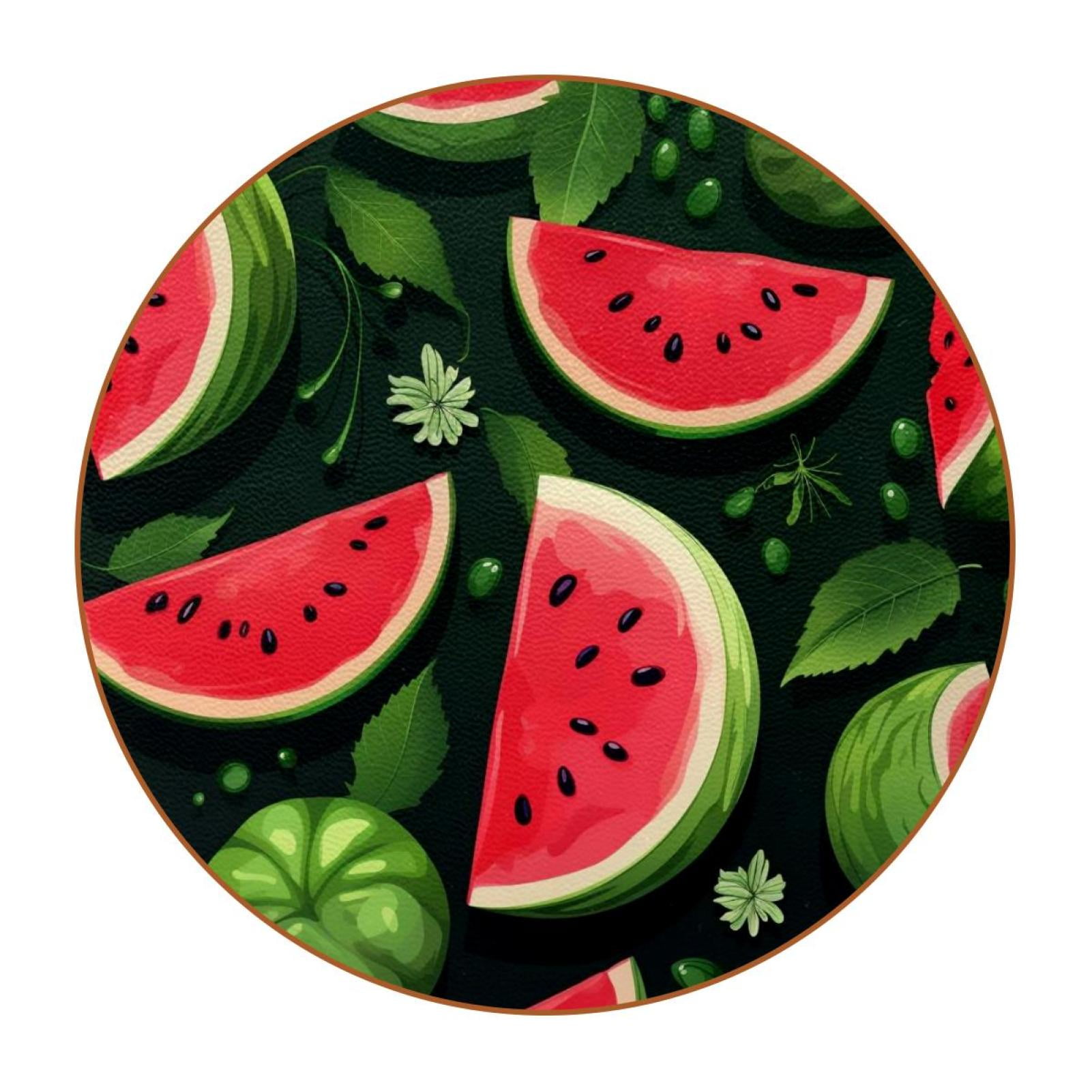 Watermelon 6PCS Round Coasters Set, Microfiber Leather Drink Coasters ...