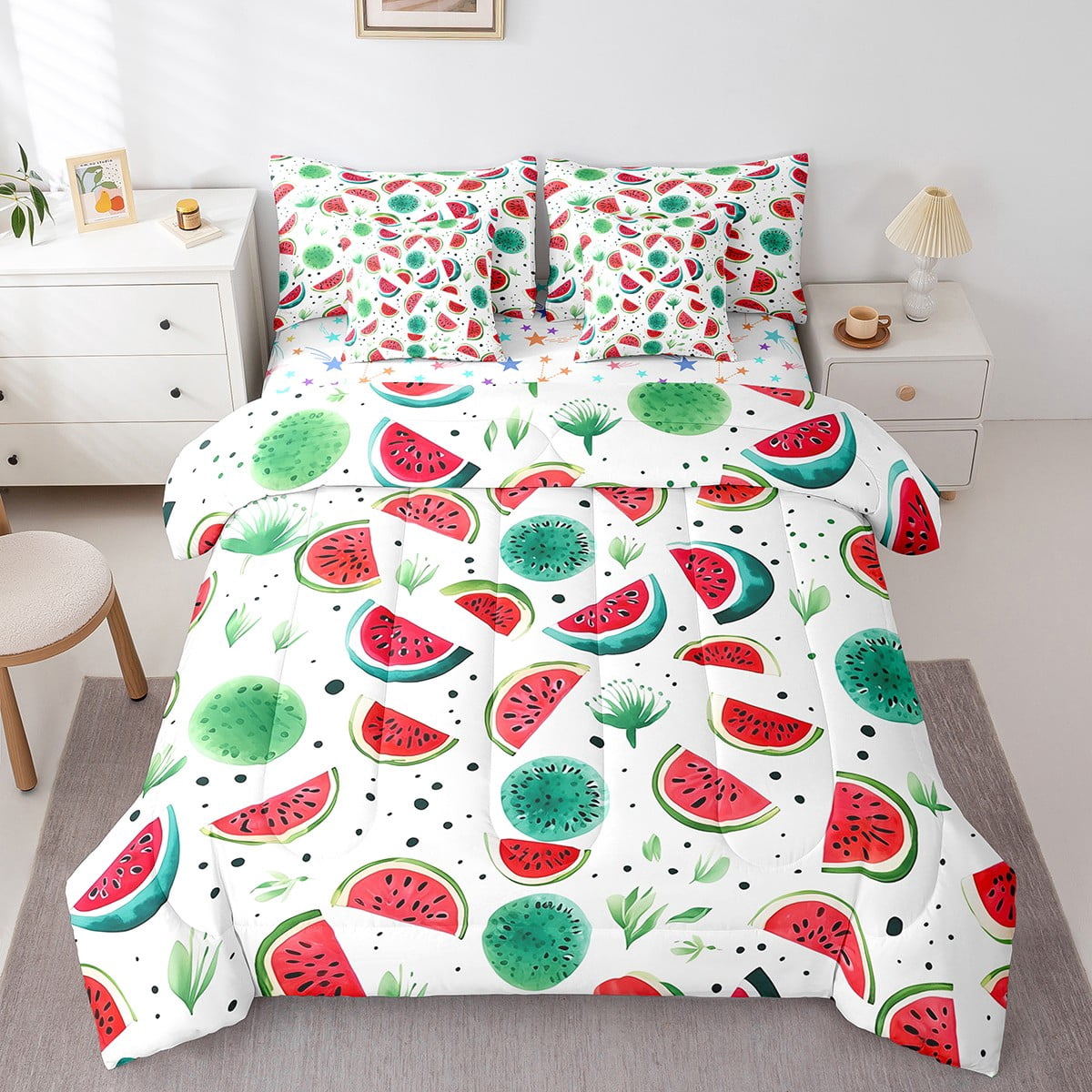 Watermelon 7 Pcs Comforter Set Full Size Cute Fruits Bedding Cartoon ...
