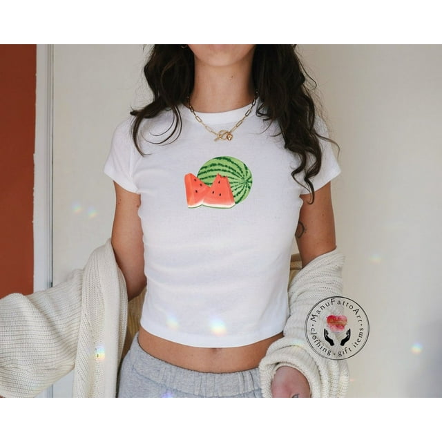 Watermelon 90s Baby Tee, Watermelon Shirt, Y2K Clothing, Teenage Girl ...