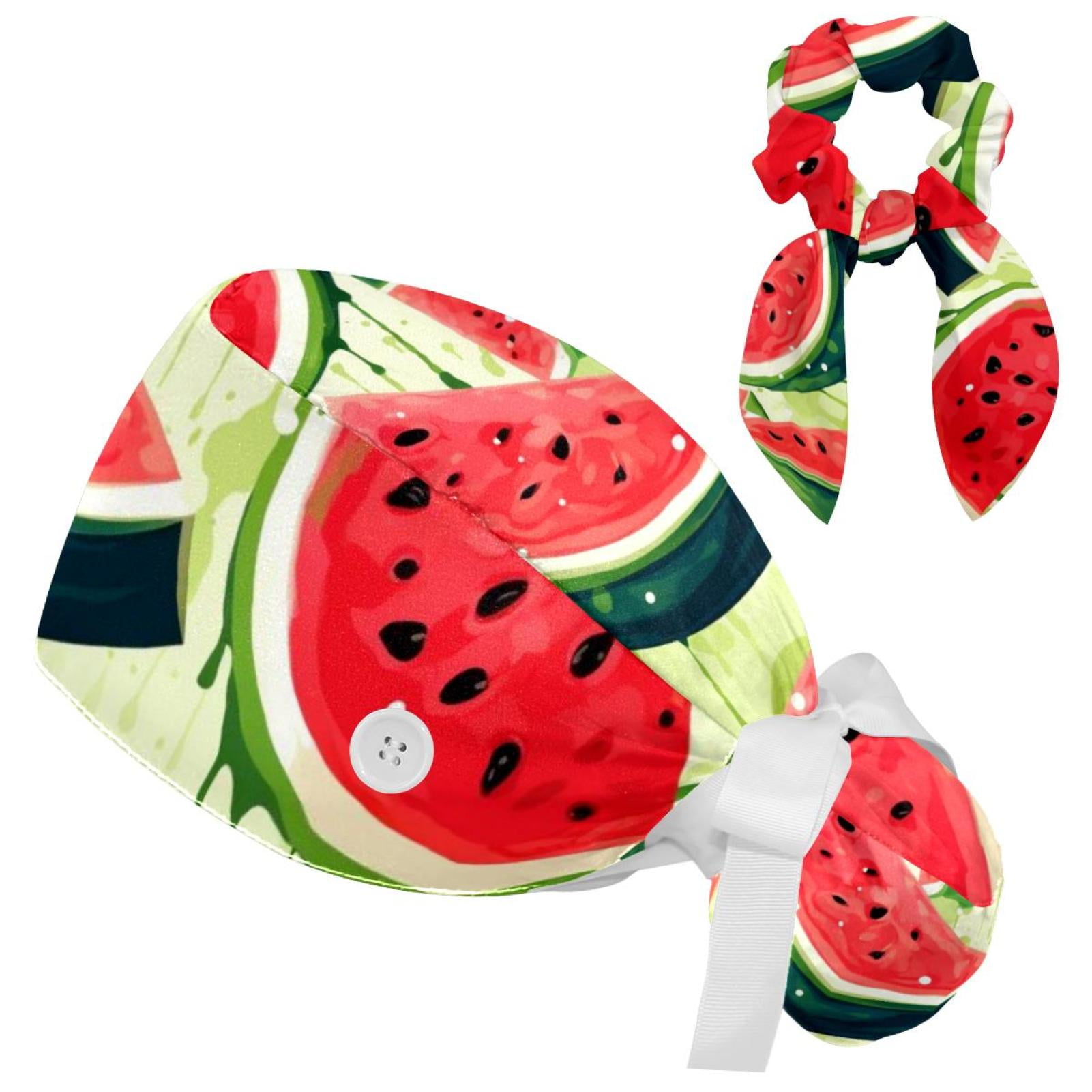 Watermelon Adjustable Women Working Cap with Bow Hair Scrunchy ...