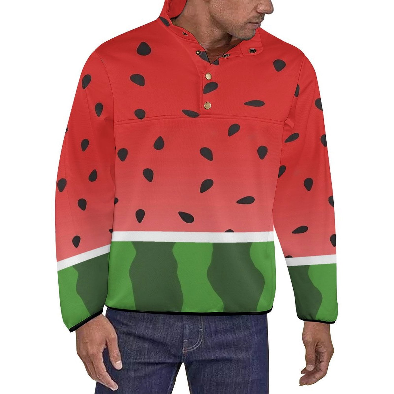 Watermelon Background with Seed Men's Stand Collar Sweater Long Sleeve ...