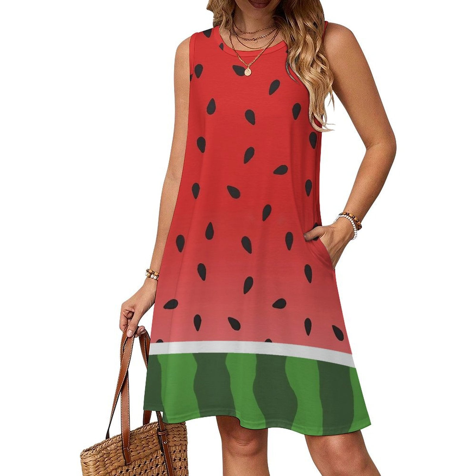 Watermelon Background with Seed Summer Spring Dress Women Sleeveless ...