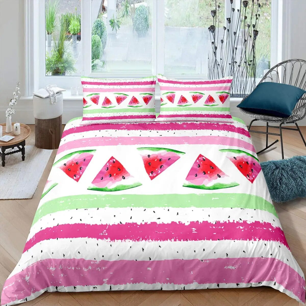 Watermelon Bedding Set King/ Size cartoon Summer Fruit Patterned Duvet Cover for Cute Kids with ...