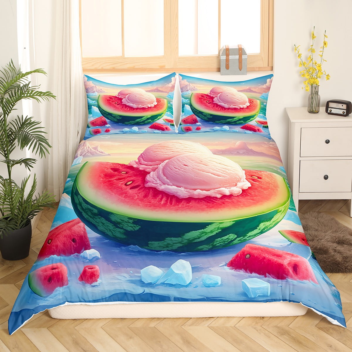 Watermelon Bedding Set Winter Snow Watermelon Theme Comforter Cover ...