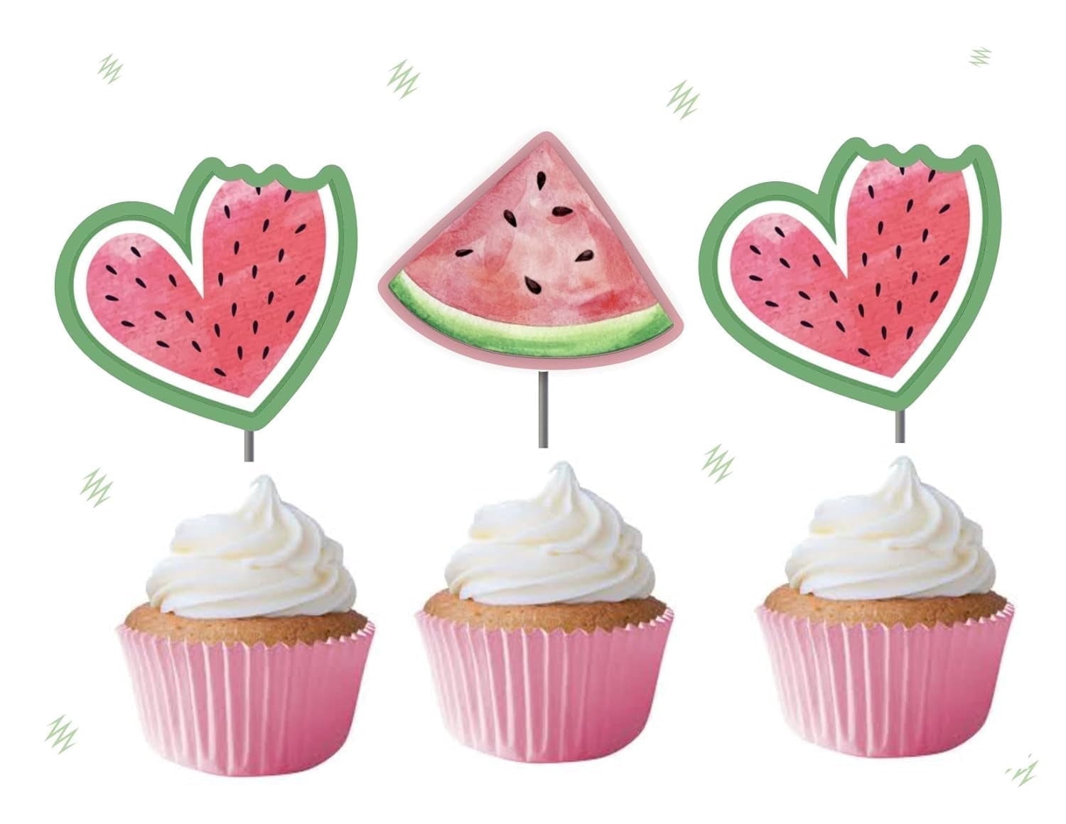 Watermelon Cupcake Toppers 12 pcs , Picnic Party, Fruit Cake Picks, 1st ...