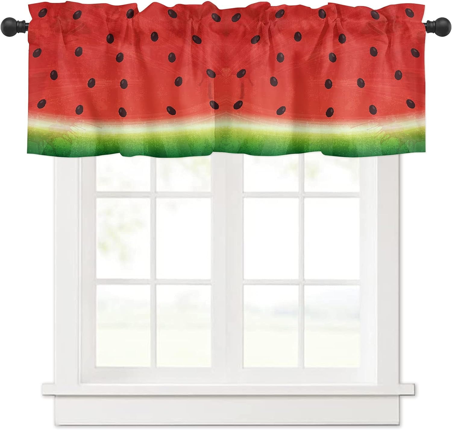 Watermelon Curtain Valance, Summer Fruit Hand Drawn Painiting Red Green ...