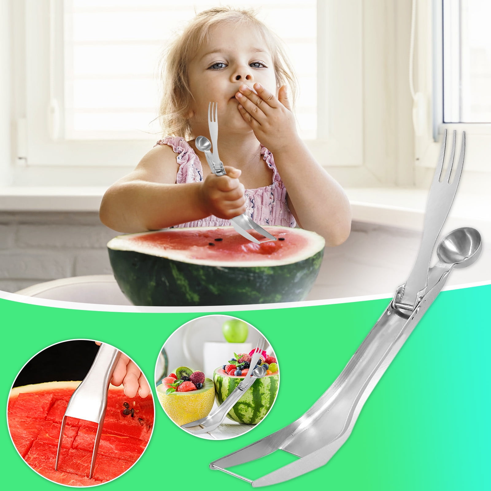 Watermelon Cutter 3-in-1 Stainless Steel Melon Baller & Spoon | Fruit ...