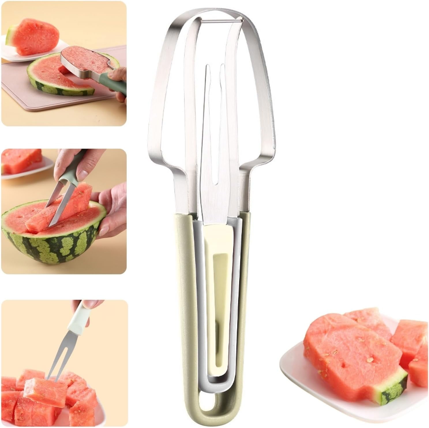 Watermelon Cutter Slicer Fork Tool, 3 In 1 Stainless Steel Watermelon ...