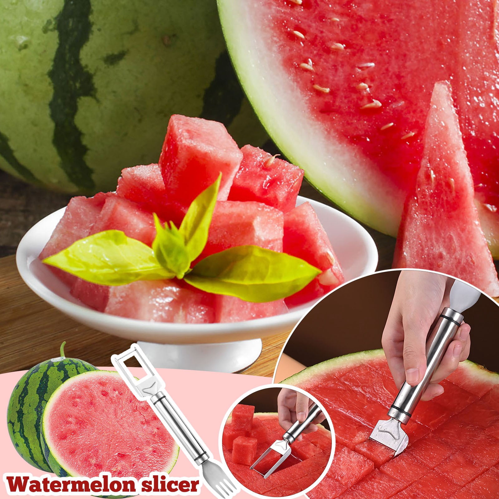 Watermelon Cutter Slicer, Stainless Steel 2-in-1 Watermelon Cutter ...
