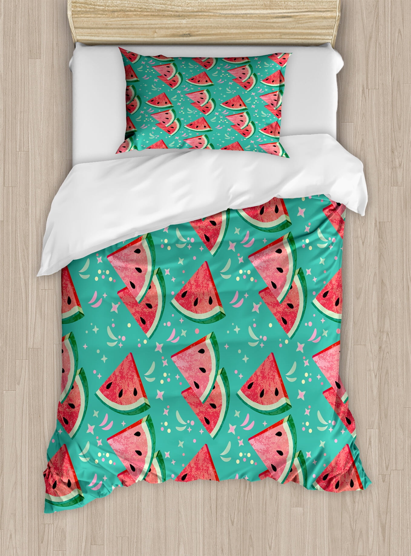 Watermelon Duvet Cover Set, Ornamental Image of Fruit Slices and ...