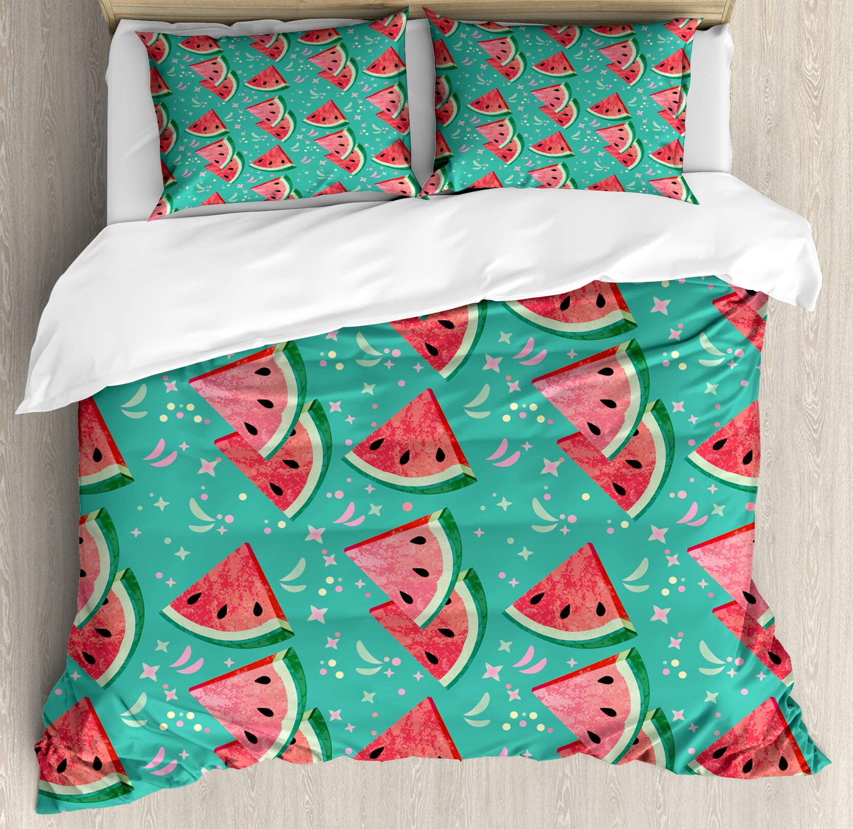 Watermelon Duvet Cover Set, Ornamental Image of Fruit Slices and ...