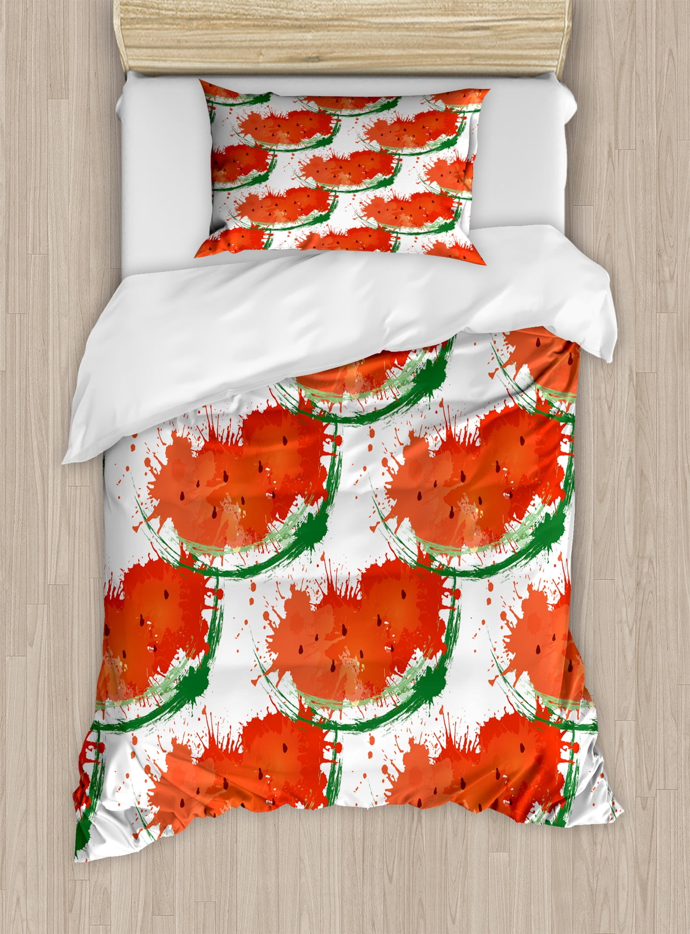 Watermelon Duvet Cover Set, Summer Time Fruit Slices in Watercolor ...