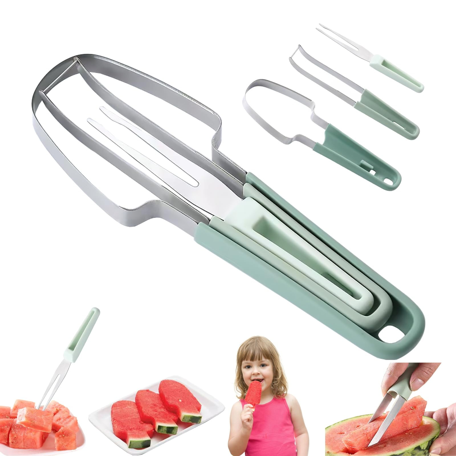 Fork Cutter Slicer Tool, 3 In 1 Stainless Steel Cutter Set, Melon and ...