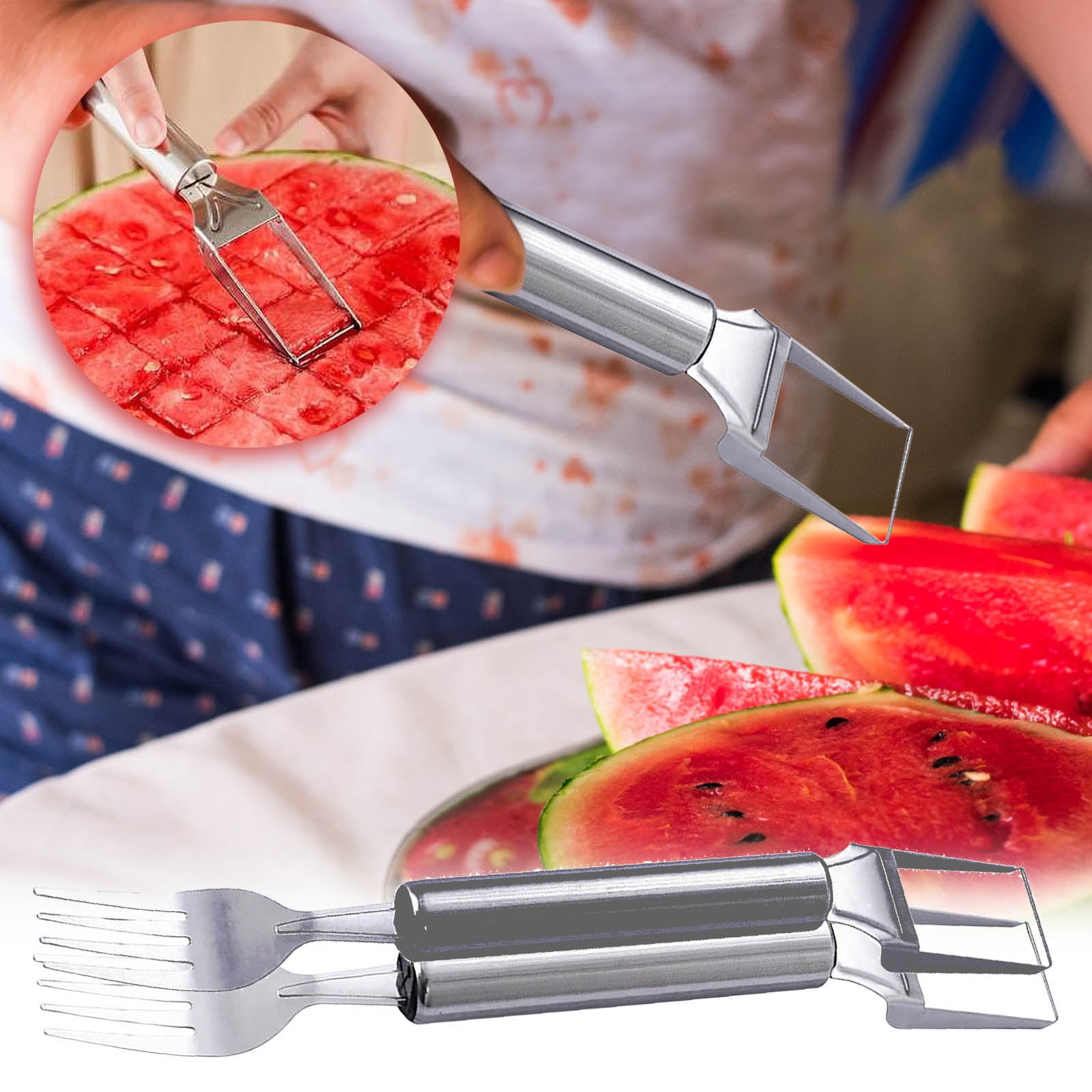 Watermelon Fork Slicer Cutter,2-in-1 Stainless Steel Fruit Cutter Dual ...