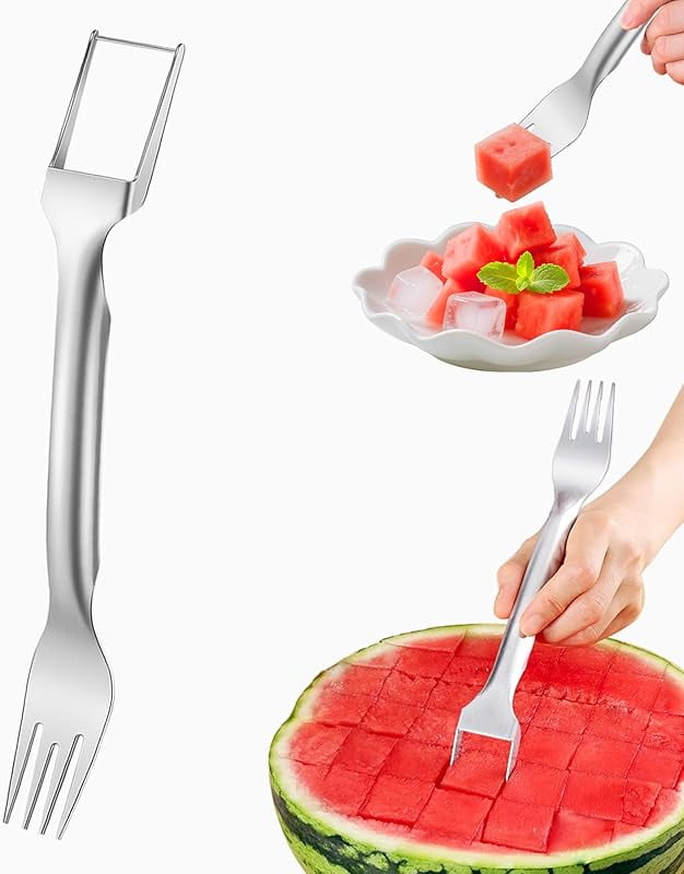 Watermelon Fork Slicer Cutter, 2-in-1 Stainless Steel Melon Cutter for ...