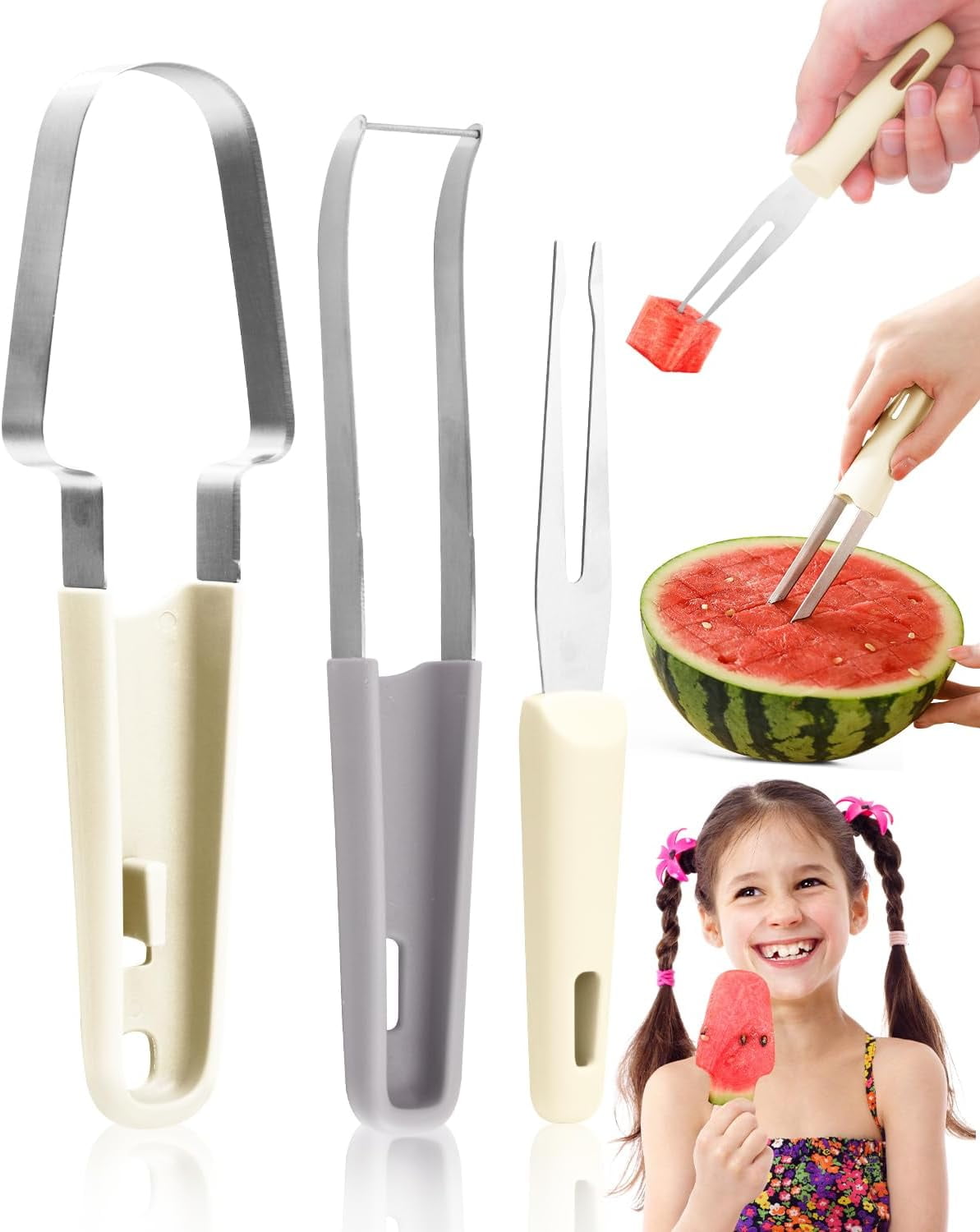 Watermelon Fork Slicer Cutter, 3-in-1 Portable Multi Stainless Steel ...