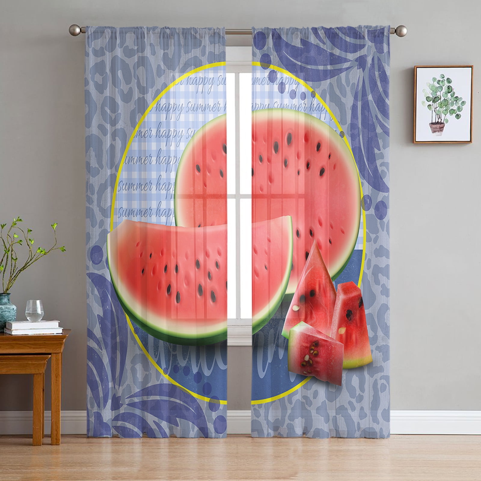 Watermelon Fruit Cartoon Sheer Curtain for Bedroom Tulle Voile Curtain ...