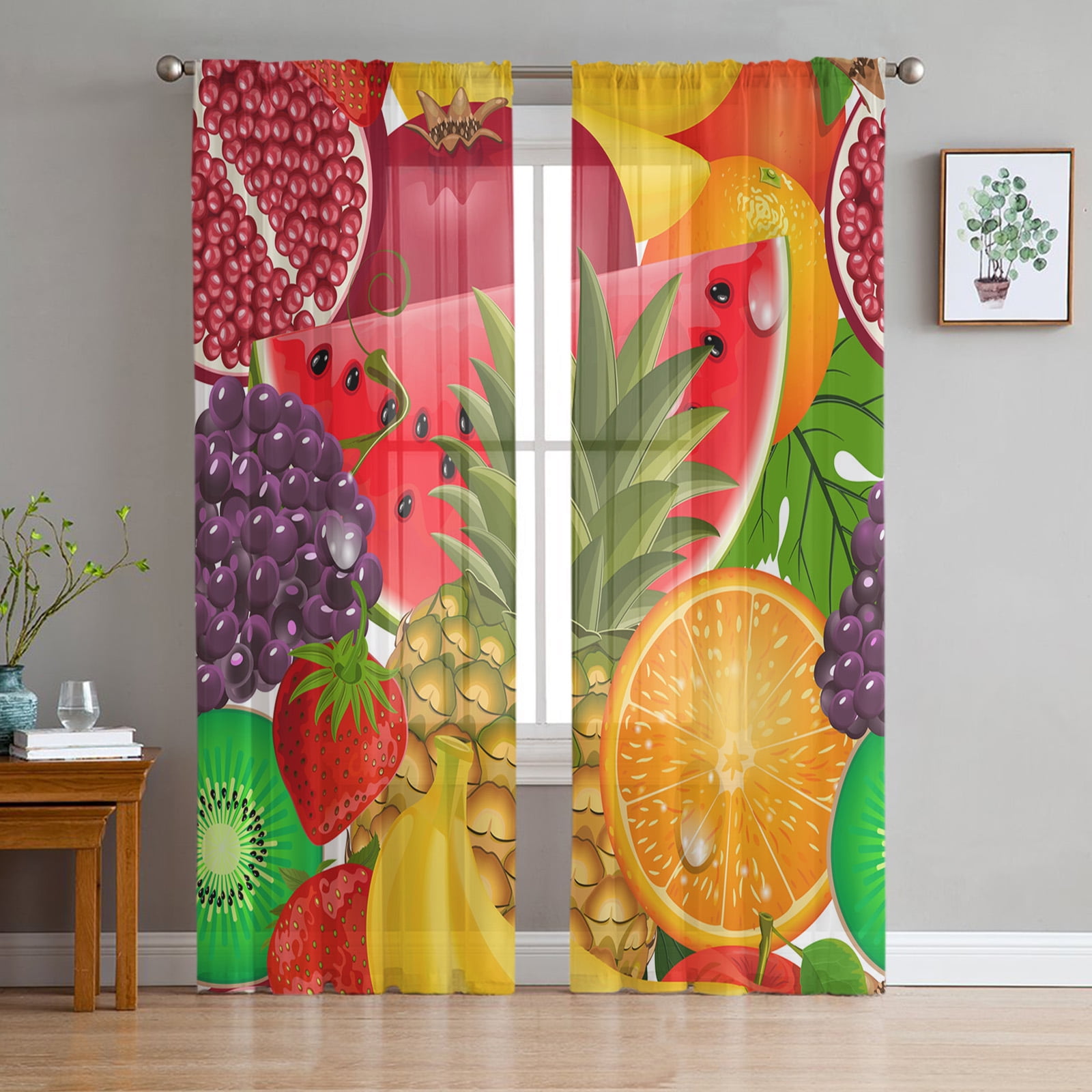 Watermelon Fruit Cartoon Sheer Curtain for Bedroom Tulle Voile Curtain ...