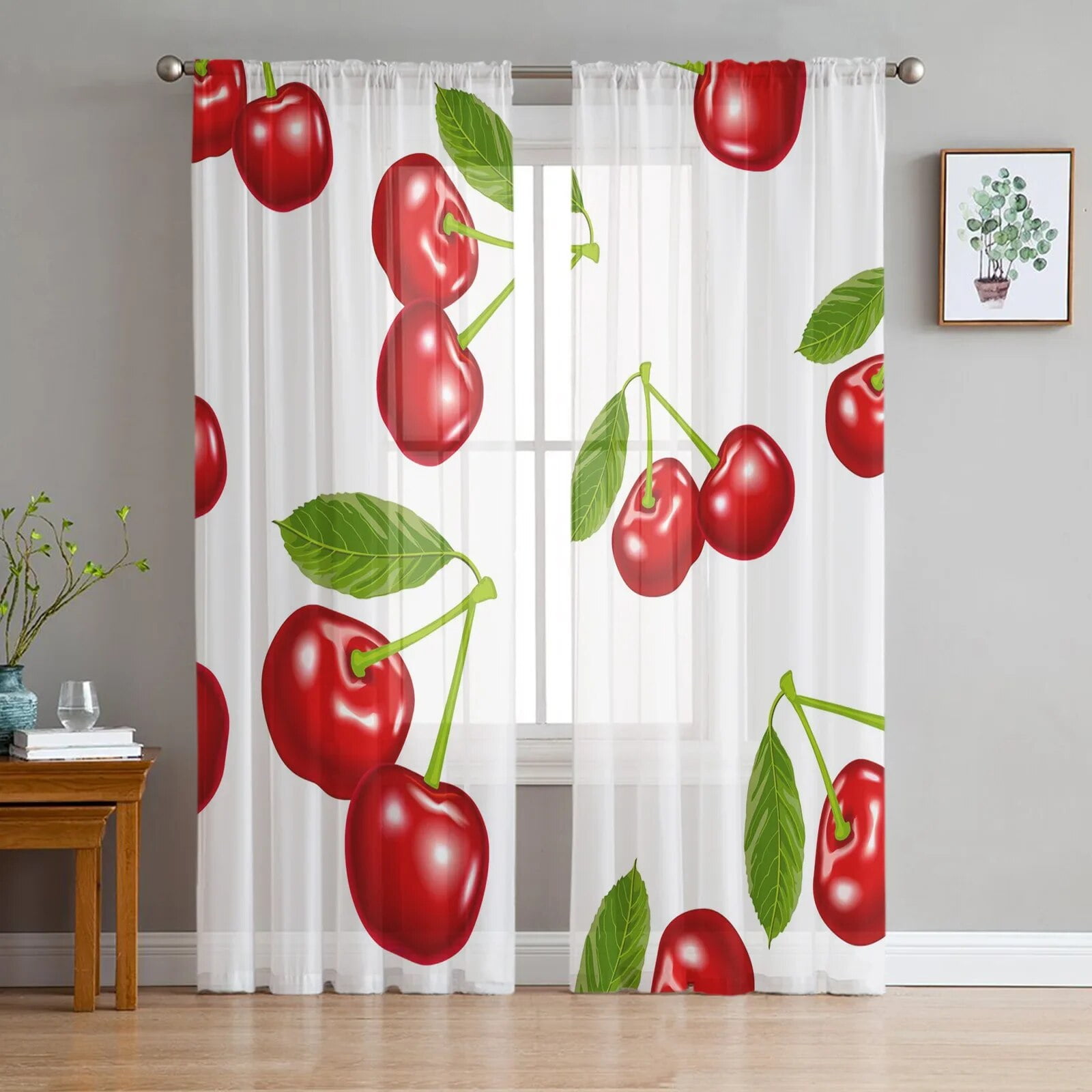 Watermelon Fruit Cartoon Sheer Curtains for Living Room Decoration ...