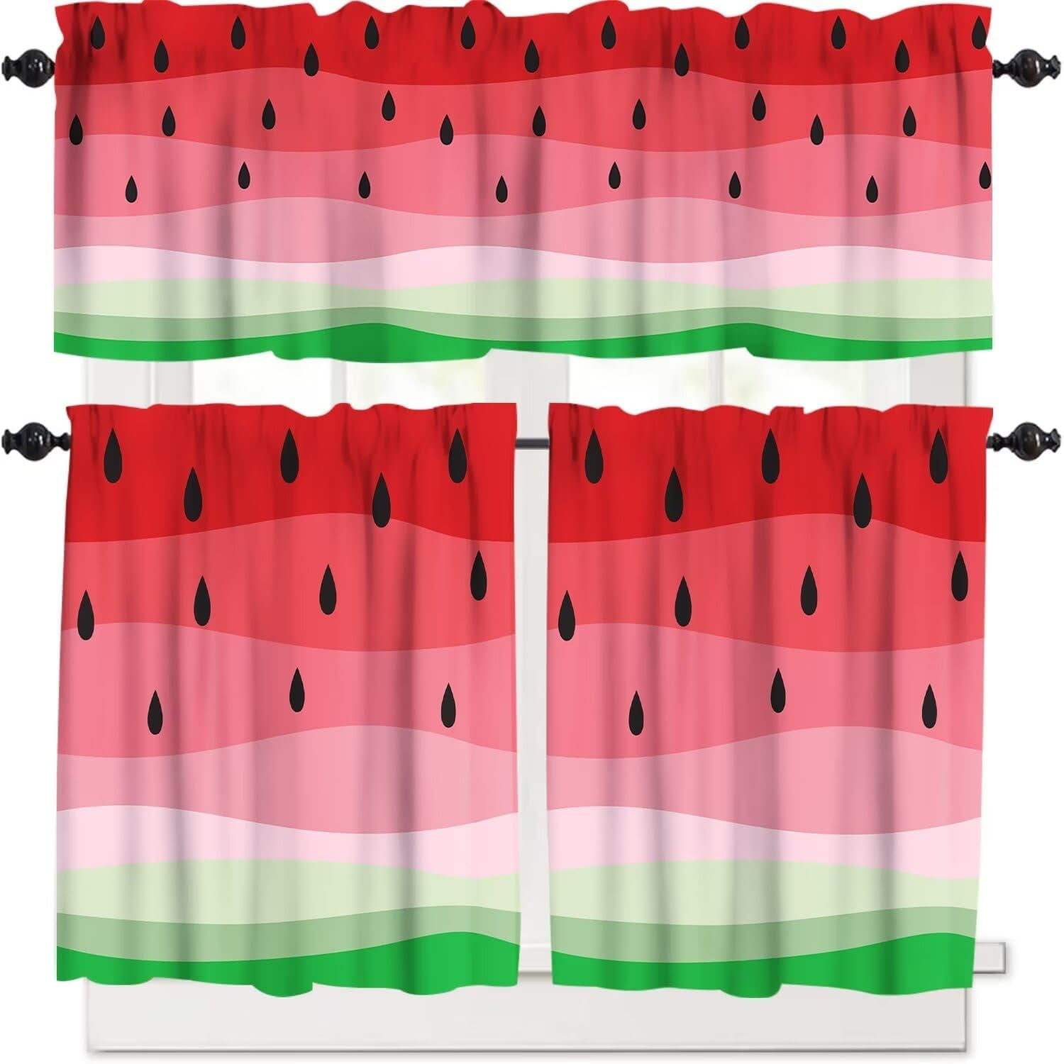 Watermelon Fruit Valance Curtain Red Watermelon Green Fruits Summer ...