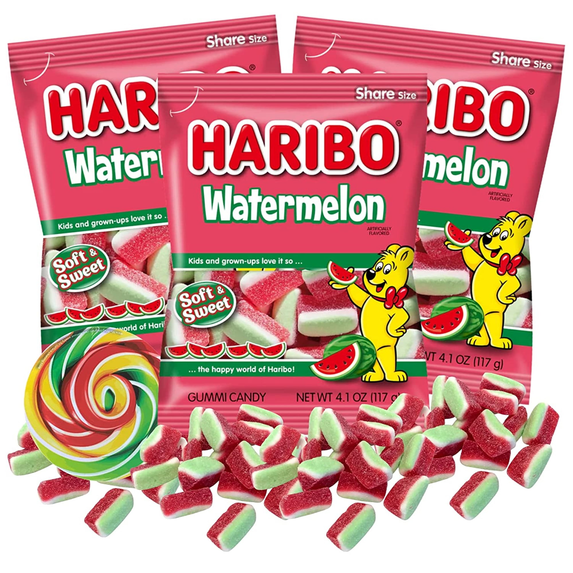 Haribo Watermelon Gummies, Summer Candy, Pack of 3, 4.1 Ounces per Bag ...