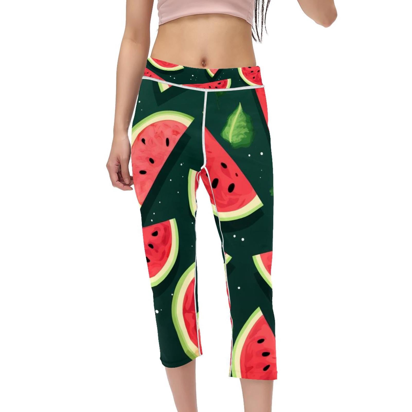 Watermelon High Waist Capris Not See-Through Printed Leggings for Women ...